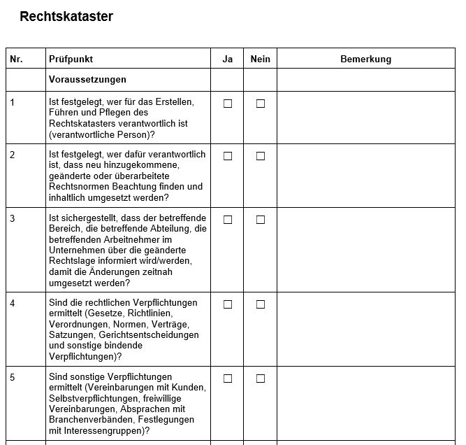Checkliste Rechtskataster | WEKA