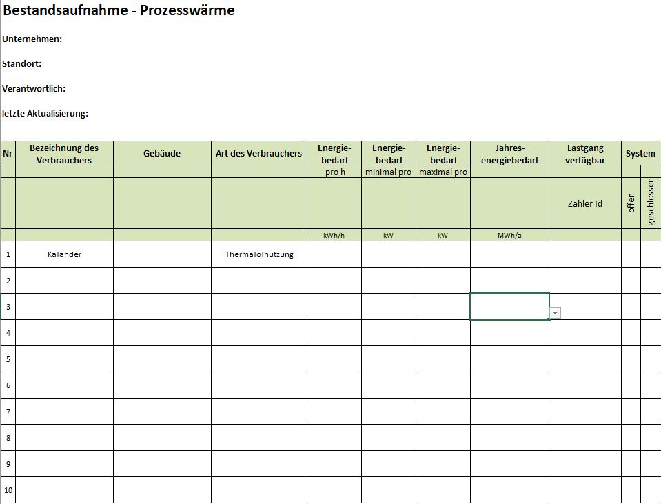 Muster: Bestandsaufnahme Prozesswärme | WEKA